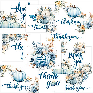 Fancy Land Thanksgiving Thank You Cards Pumpkin Fall Baby Shower Thank You Note Cards Floral Watercolor Autumn Leaves Cards with Envelopes for Autumn Wedding Supplies 12 Pcs