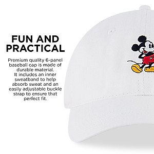 Disney Men's Baseball Cap, Mickey Mouse Adjustable Hat for Adult, White, One Size