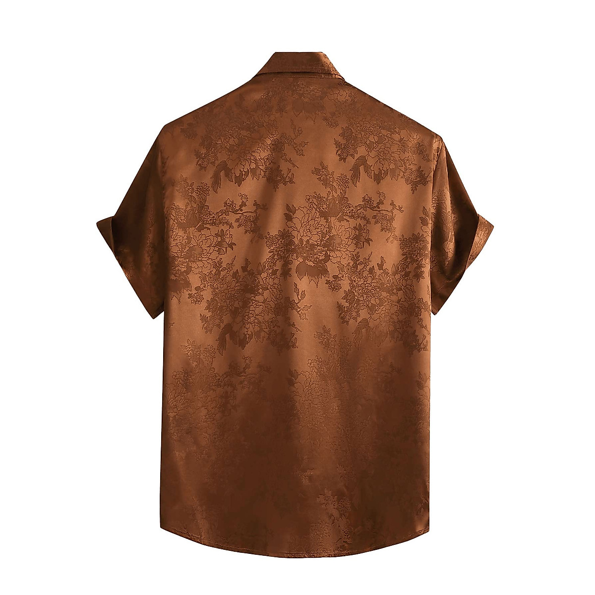 Floerns Men's Floral Jacquard Short Sleeve Button Front Satin Shirt Blouse Top Brown XL
