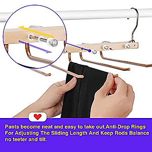 Ulimart Pants Hangers 2Pcs Pants Hangers Space Saving,Wooden Multiple Layers Pants Rack with Non-Slip Rubber Coating Pants Organizer for Trousers Scarves Slack