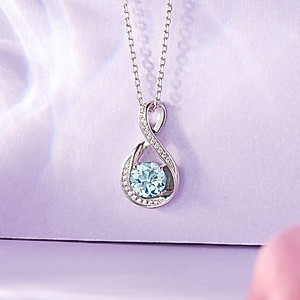 GEMLANTO 925 Sterling Silver Created Aquamarine Necklace March Birthstone Necklaces for Women Birthday Anniversary Jewelry Gifts for Mom Her Women, Adjustable Chain 16+2 inch