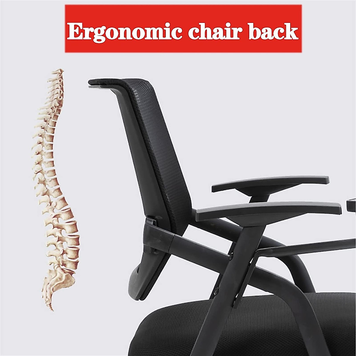MEHWSUR Classroom Chair with Desk Attached,Folding Mesh Office Chairs with Lumbar Support,Tablet Arm Chair with Right Handed Flip-Up Tablet Arm,Mesh Guest Reception Stack Chairs (Color : Black)