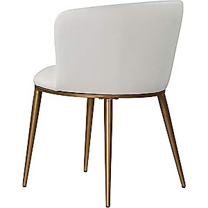 Meridian Furniture Skylar Collection Modern | Contemporary Upholstered Dining Chair with Rounded Back and Sturdy Iron Legs, Set of 2, 23.5" W x 23.5" D x 30" H, White Faux Leather, Gold
