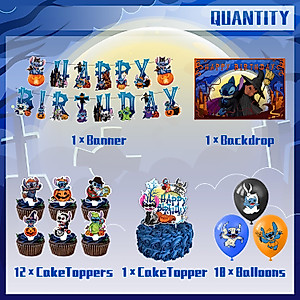 Stitch Halloween Birthday Party Decorations, Lilo Stitch Halloween Baby Shower Party Supplies Lilo Stitch Halloween Backdrop Banner Balloon Cake Topper Halloween Baby Shower Decoration for Girl Boy