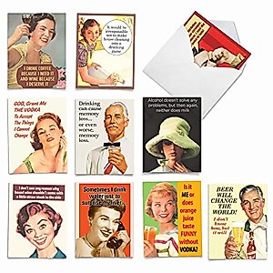 The Best Card Company - 10 Funny Birthday Cards Assorted (4 x 5.12 Inch) - Adult Vintage Assortment, Boxed Greeting Cards with Envelopes - Retro Toasts M6619BDG