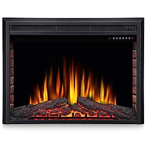 Joy Pebble 39 Inch Electric Fireplace Insert,750W/1500W Recessed Electric Fireplace Heater,Adjustable 5 Flame Color & 5 Burning logs Color,Electric Fireplace with Remote Control&Overheat Protection