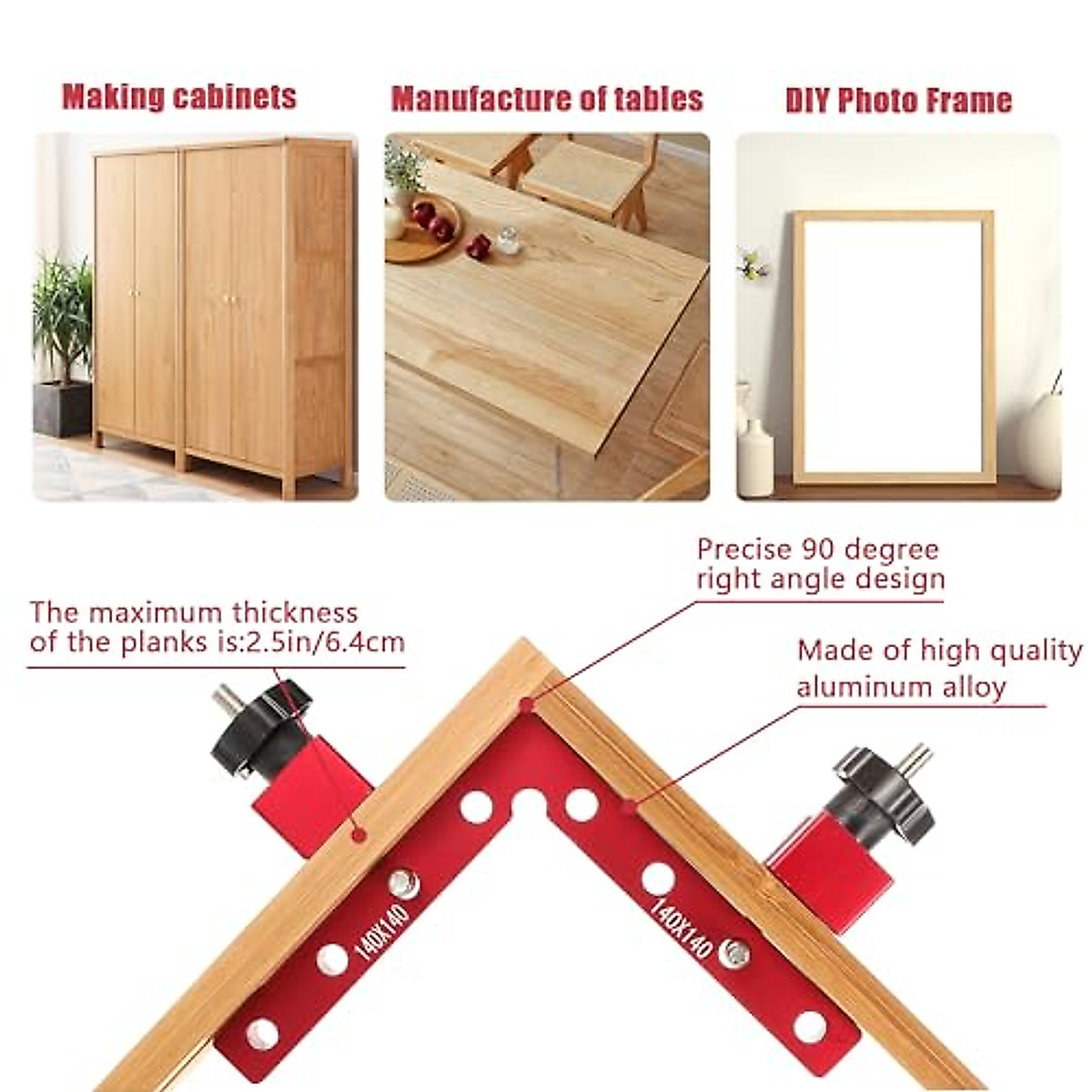 W B D WEIBIDA 90 Degree Clamps For Woodworking, Positioning Squares Right Angle Clamps 2 Pack, 5.5" X 5.5" (140 x 140mm) Aluminum Alloy Corner Clamps Tools For Cabinets, Picture Frame, Drawers