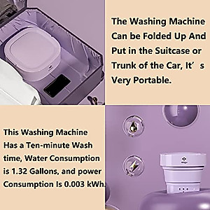XZ-SMART Foldable Mini Small Portable Washer Washing Machine for Apartment, Laundry, Camping, RV, Travel, Underwear, Socks, Baby clothes (110V-240V) (PURPLE)