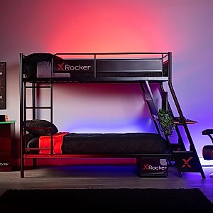 X Rocker Armada Gaming Bunk Bed, Durable Metal Frame, Built-in Gaming Desk, Safe Ladder, Grid Mesh Sides, 7000301, 95.6" x 41.5" x 64.2", Twin Over Twin, Black