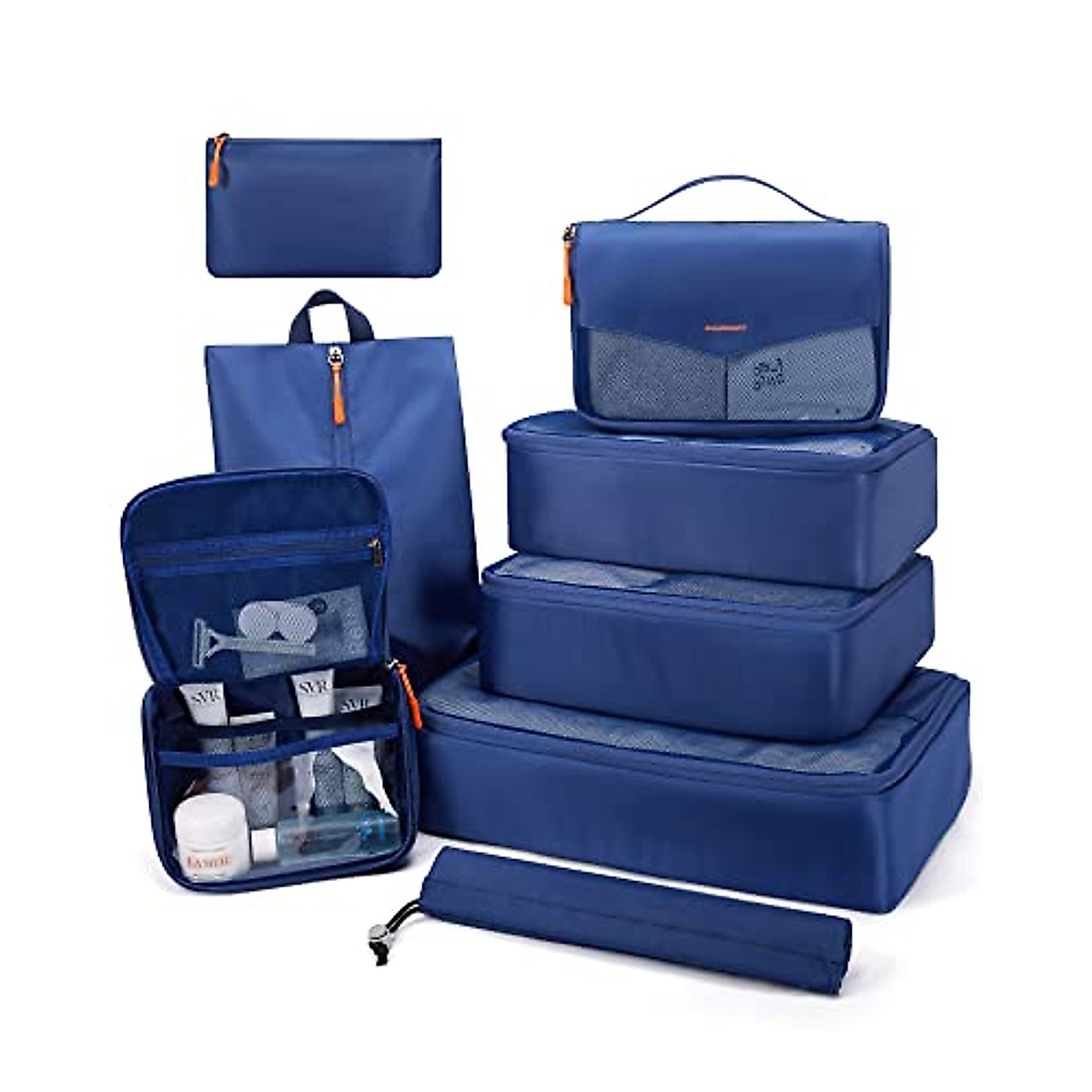 BAGSMART Packing Cubes for Suitcase, 8 Set Travel Packing Organizers Cubes, Lightweight Travel Cubes with Laundry Bag, Durable Luggage Suitcase Organizer Bag Set with Shoe Bag Blue