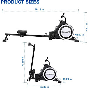 ECHANFIT Magnetic Rowing Machine with 350 LB Max Capacity Foldable Rower for Home Use, Bluetooth Fitness App with LCD Monitor for Full Body Workout