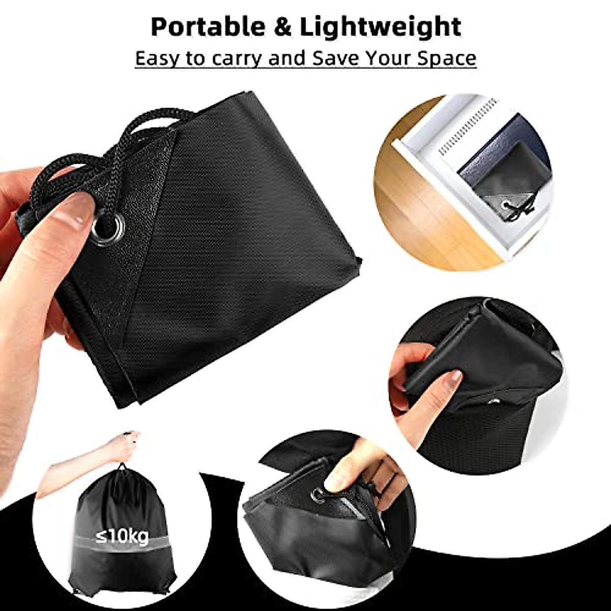 GoodtoU Draw String Sport Bag 10 Pcs Reflective Drawstring Backpack Gym Cinch Bag Black Nylon Drawstring Bag Bulk