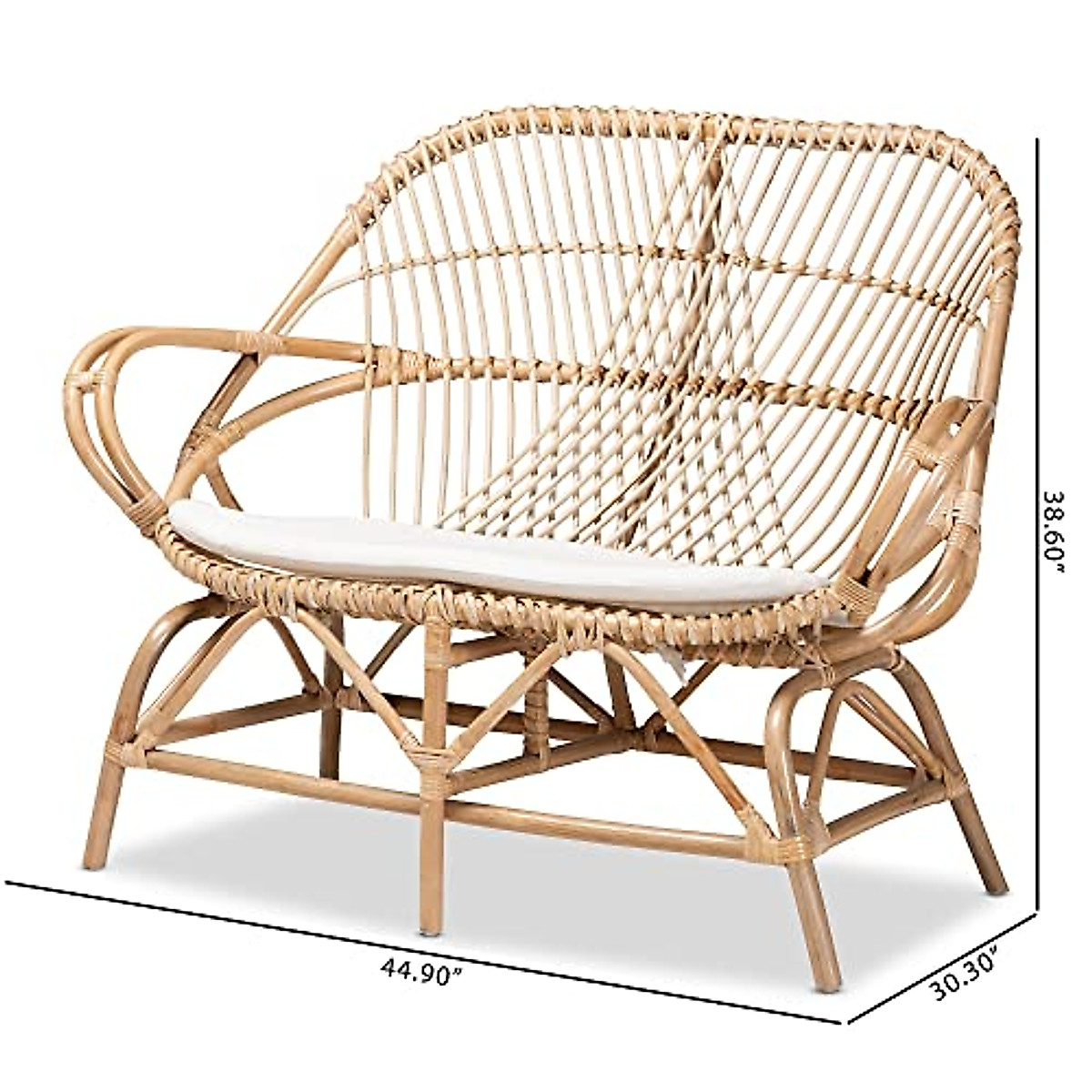 Baxton Studio Bali & pari Jayden Modern Bohemian White Fabric Upholstered and Natural Rattan Loveseat