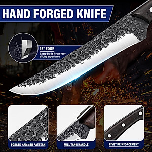 TAN REN Boning Knife Set, 6PCS Butcher Knife Set for Meat Cutting, Hand Forged Skinning Set with Sharpening Rod, High Carbon Steel Meat Trimming Knife for Kitchen & Outdoor, Christmas Gift for Men