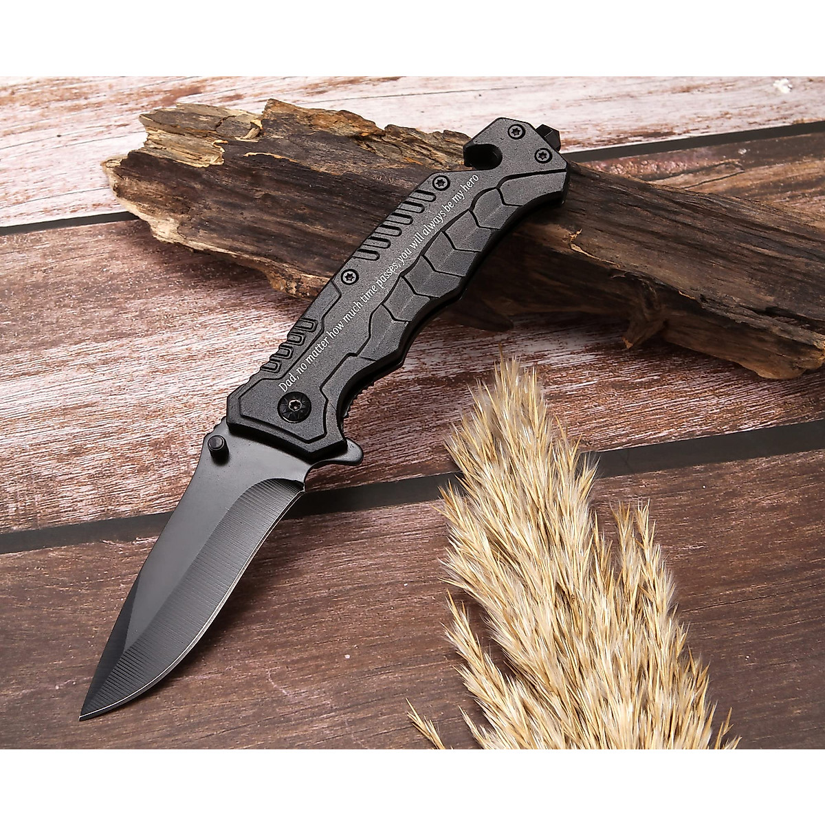 Personalized Tactical Folding Pocket Knife Gadgets Camping Gifts for Dad with Window Glass Breaker,Seatbelt Cutter,Father's Day/Birthday/Valentine's Day for Dad,Husband Gift From Daughter/Son/Wife