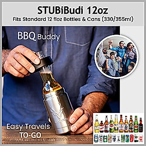 STUBiBudi Beer Can Cooler 12 oz Beer Bottle Insulator Beer Bottle Opener, 3 in 1 Universal Can Coozie Insulated Coozie for Cans and Bottles 4 in 1 Can Holder Beer Gifts Men Dad Birthday - Steel