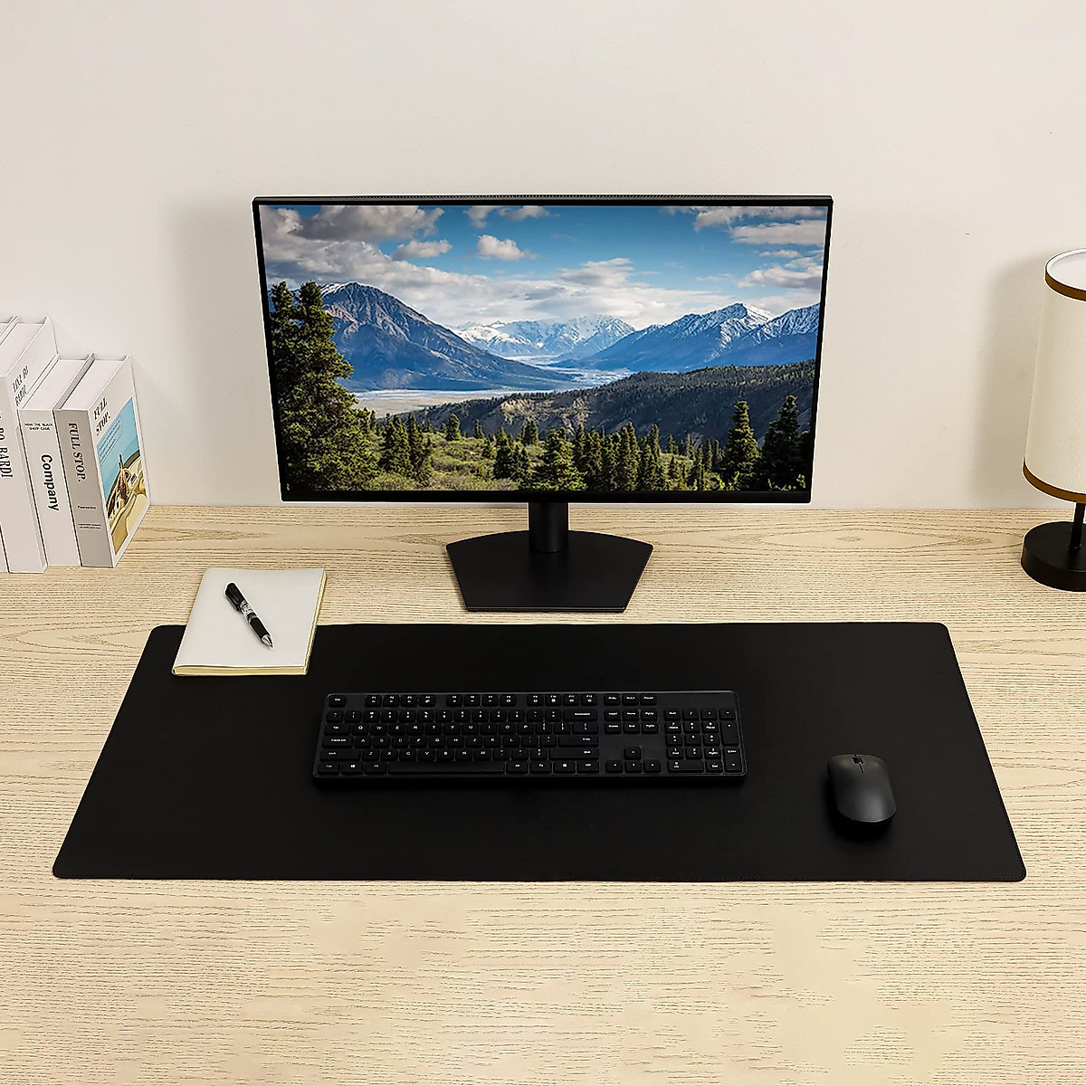 Leather Desk Pad,Wolaile 36x17 inch Large Mouse Pad,Waterproof Non-Slip Writing Desk Blotter,Computer Mat Desktop Protector for Office Home,Black