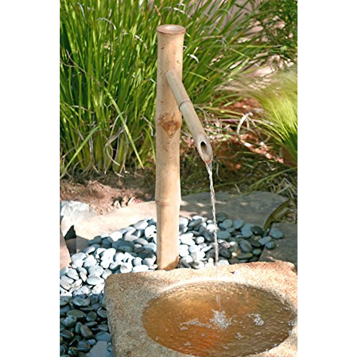 Bamboo Accents 36” Tall Outdoor Water Fountain with Pump, Easy Install in Pond or Garden, Handmade Smooth Natural Split-Resistant Bamboo