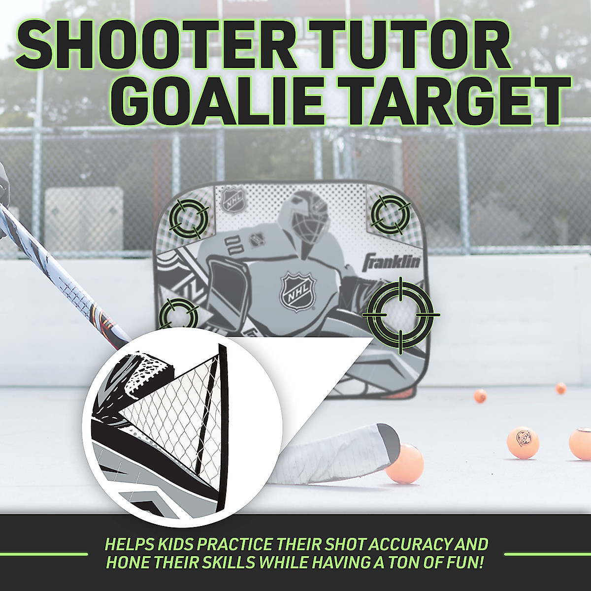 Franklin Sports Kids Portable Street Hockey Goal + Shooter Tutor Set - Pop Up Folding Net with Goalie Target Included - 2-in-1 Goal Set