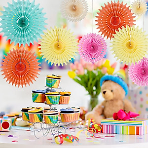 SUNBEAUTY Pack of 11 Peach Pink Yellow Mint Green Hanging Honeycomb Round Paper Fans for Birthday Baby Shower Bachelorette Anniversary Wedding Photo Booth Backdrop Party Decoration