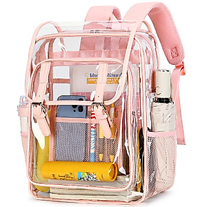 abshoo Transparent Clear Backpack Heavy Duty Backpack For School Teen Girls Women Clear Bookbag (Pink)
