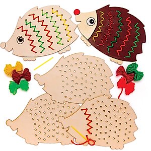 Baker Ross AW934 Hedgehog Wooden Threading Kits - Pack Of 4, Arts And Crafts For Kids, Assorted