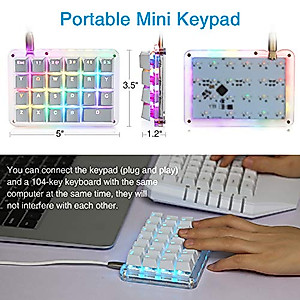 Koolertron One Handed Macro Mechanical Keyboard, Portable Mini One-Handed Mechanical Gaming Keypad 23 Fully Programmable Keys (RGB Backlit/Blue switches)
