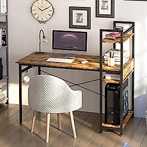 KYNEULIFE Computer Desk with Shelves,The Bookshelf is 9.5 inches Wide Home Office Desks Table 47 Inch PC Desk Bedroom Desk Work Desk Study Desk Wood Desk with Storage, Student,Rustic Brown