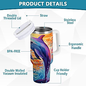 40 oz Sea Dolphins Insulated Tumbler with Handle, Stainless Steel Vacuum Water Bottles with Lid and Straw for Water, Iced Tea or Coffee