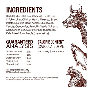 360 Pet Nutrition Freeze Dried Raw Complete Meal for Adult Dogs, High Protein, Omega 3's, No Fillers, Made in The USA, 16 Ounce (Multi Meat)