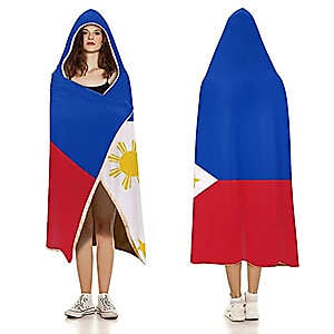 Philippines Flag Hooded Blanket-Wearable Hooded Cape Blanket Shawl for Kids, Adults, Teens