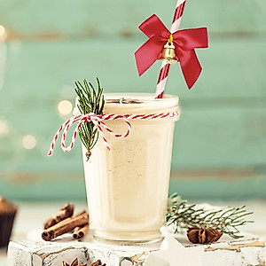 Whaline Christmas Paper Straws Red Bow Gold Bell & Red White Stripe Disposable Straws Merry Christmas Drinking Decorative DIY Straws for Christmas Wedding Xmas Birthday Winter Party Supplies, 25Pcs