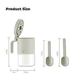 Zuutii Glass Spice Jars,Spice Containers with Spoons, Set of 2 10oz/300ml Spice Bottles, Mini Seasoning Storage Jars with Flapper Caps for Salt, Sugar, Peppers, Chili in Kitchen