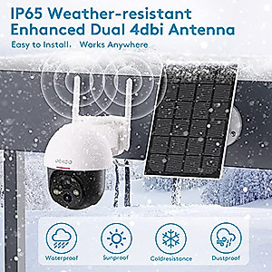 DEKCO 2K Solar Security Camera Wireless Outdoor, 360 Degree Rotating Pan Tilt Home Surveillance System with Spotlight and Sound Alarm, Night Vision, Motion Detection, 2 Way Audio, Requires 2.4GHz WiFi