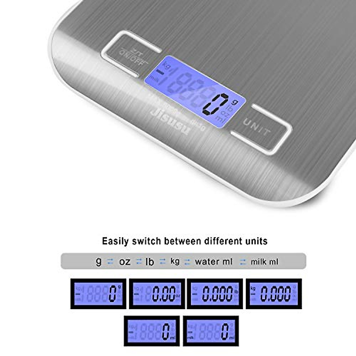 Digital Kitchen Scale Food Scale,USB Kitchen Scale,Food Scale 0.04oz/1g Increment,11 lb/5 kg,Backlit LCD Display Function(Batteries Included AAAX2) Silver