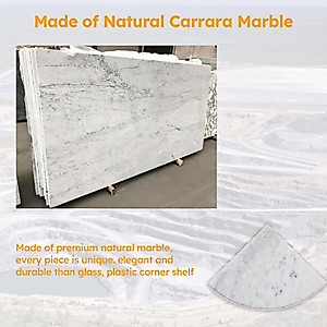 Diflart Marble Corner Shelf Polished 9 Inch, White Carrara Marble Corner Floating Shelves, Wall Mounted Marble Corner Shelves for Shower Bathroom Kitchen Pack of 1 Pcs