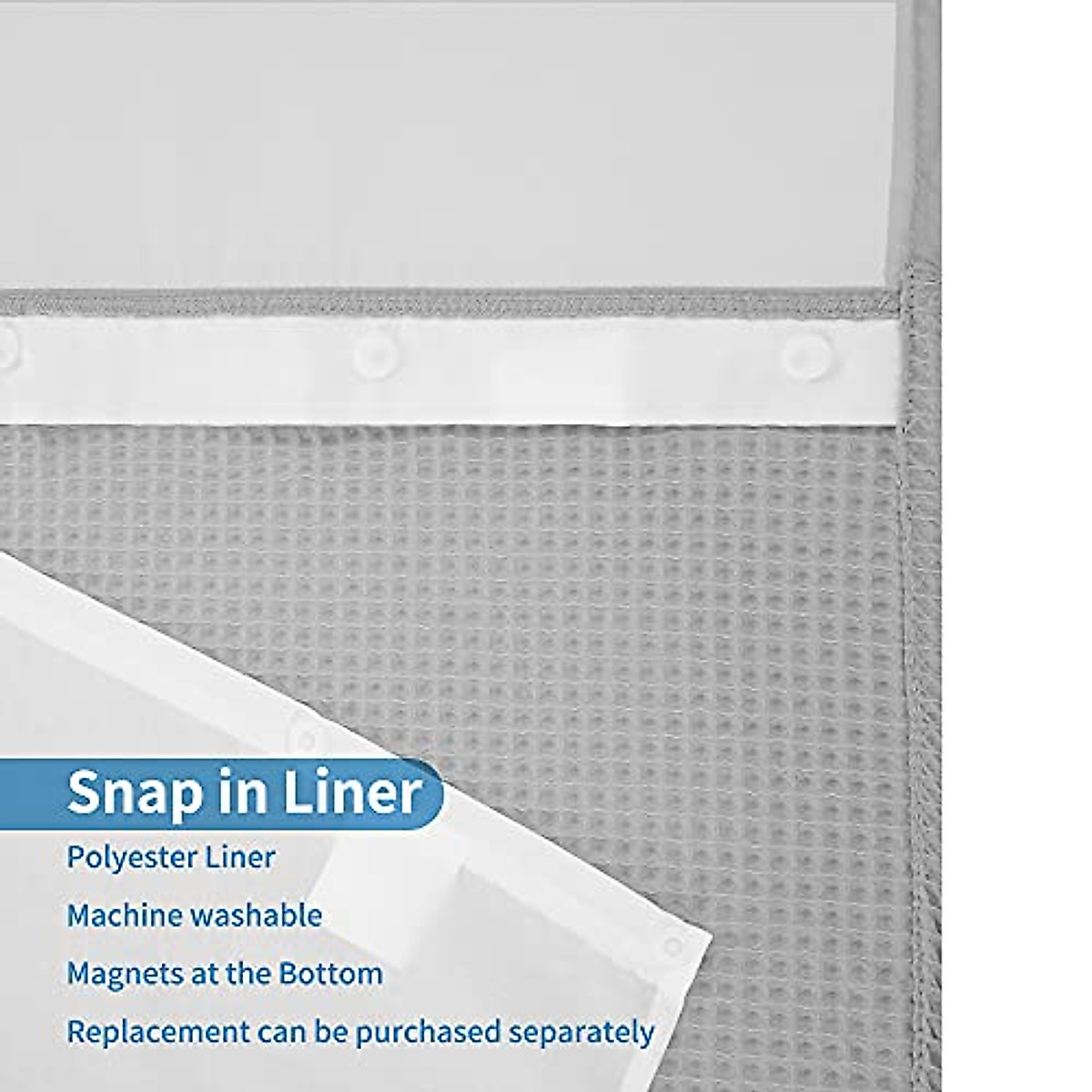 Voguease Cotton Blend Shower Curtain with Snap-in Liner and See-Through Top - Waffle Weave, Heavy Duty, Machine Washable - 71 x 74 inches, Gray