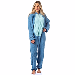 Disney Lilo And Stitch Adult Unisex Stitch Costume Sherpa Fleece One Piece Pajama Union Suit (Large) Blue