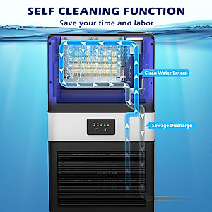 LIFEPLUS Commercial Ice Maker Machine, 70LBS/24H Under Counter Ice Maker w/ 10LBS Ice Bin, 32 Ice Cubes/Cycle, 2 Water Inlet Modes, Self Clean, ETL & FDA, Ideal for Bar, Office, Coffee Shop