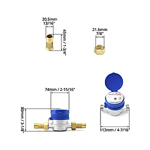QWORK Water Meter, 1/2" NPT 304 Stainless Steel Cold Water Flow Meter with Pulse Output, for Garden and Home Use, Includes 2 pcs 1/2"NPT Thread Adapter