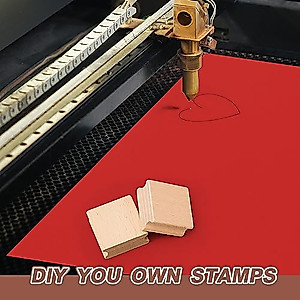 Sasylvia 10 Pcs Blank Hard Wood Rubber Stamp Mounts with A4 Size Grey Rubber Stamp Sheet Laser Engraver Accessories Rubber Stamp Carving Tools Soft Rubber Mat Carving Blocks (Red, 1.57 x 1.57 Inch)