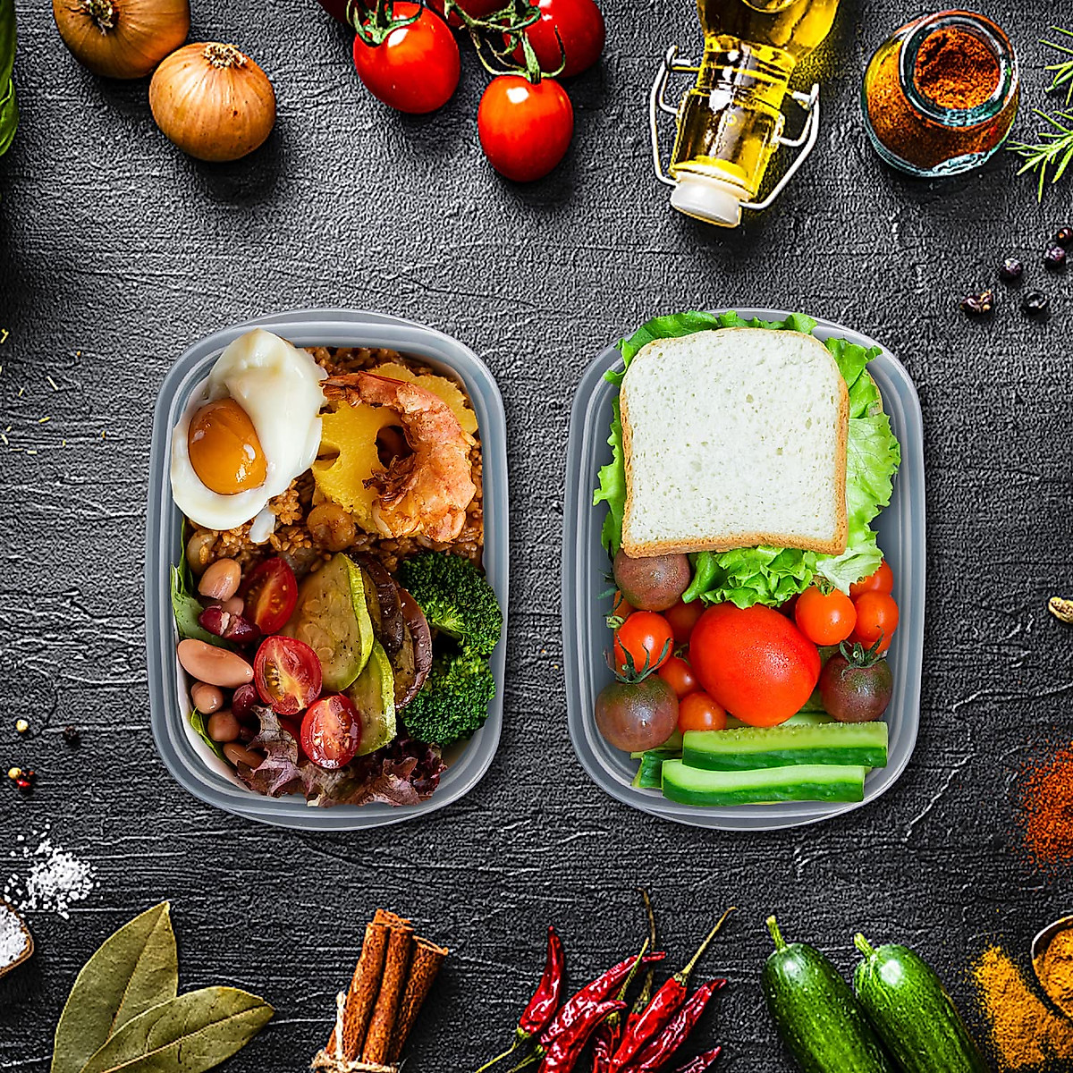 5PCS Food Containers Storage Sets(1000ML per Box),BPA-Free Rectangle Plastic Food Containers with Lids-Stackable Food Storage Box for School,Work,Travel and Meal Prep(Microwave and Fridge Safe)