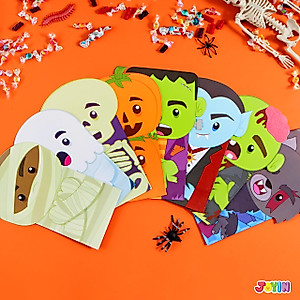 JOYIN 36PCS Halloween Treat Goodies Bags, 5 × 8" Die-Cut Flip Over Candy Box Bulk, Gift Bag for Trick or Treating, 8 Design Non-Candy Trick or Treat Cookies Box for Kids Halloween Party Favor Supplies