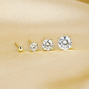 Dabestapp 14K Gold Plated CZ Stud Earrings Simulated Diamond Hypoallergenic Piercing Ear Studs Set 2mm /3mm/4mm/5mm for womens and girls（4Pairs ）