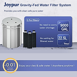 Joypur High Capacity Gravity-Fed Water Filter System with 2.9 Purification Filters and Stand for Home Camping Travel Outdoor Activities Emergencies,2.9 Gallon Countertop Water Filter System