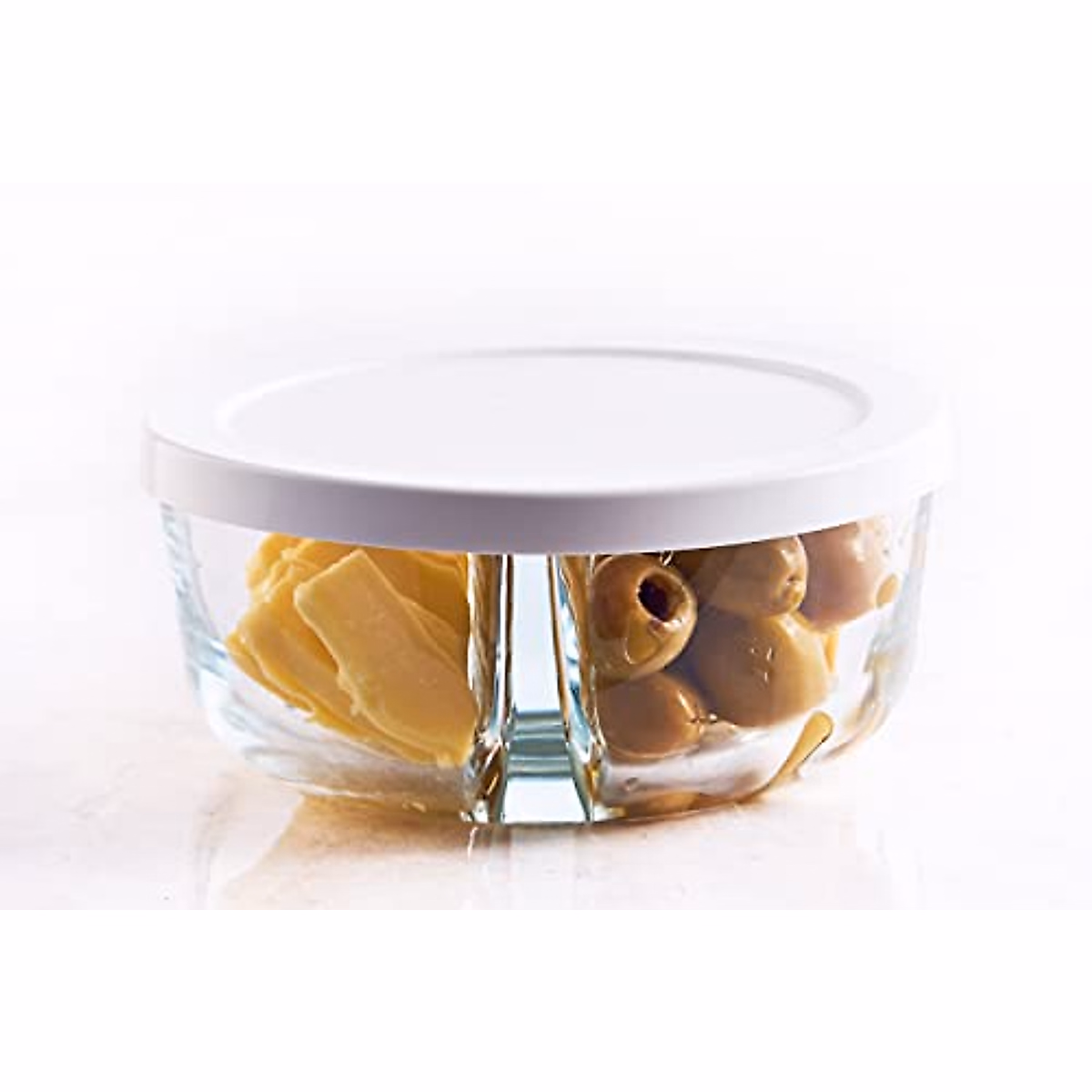 Biandeco Glass Food Storage Container 2 Compartments with Lid, Glass Lunch Containers, Glass Food Prep Containers with Lids Lunch Box Snack Container for Oven, 26.54 oz (White Lid)