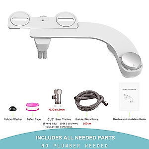 Bidet Attachment for Toilet - WITHLENT Left Hand Bidet Ultra-Slimt Non-Electric Dual Nozzle (Frontal & Rear Wash) Adjustable Water Pressure, Water Bidet Toilet Seat Attachment,Easy to Install (Silver)