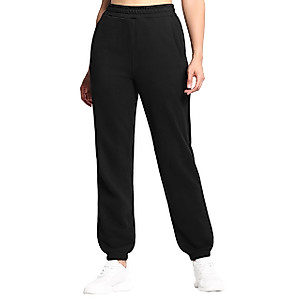 THE GYM PEOPLE Women's Fleece Sweatpants Warm Workout Joggers Pants with Pockets Black