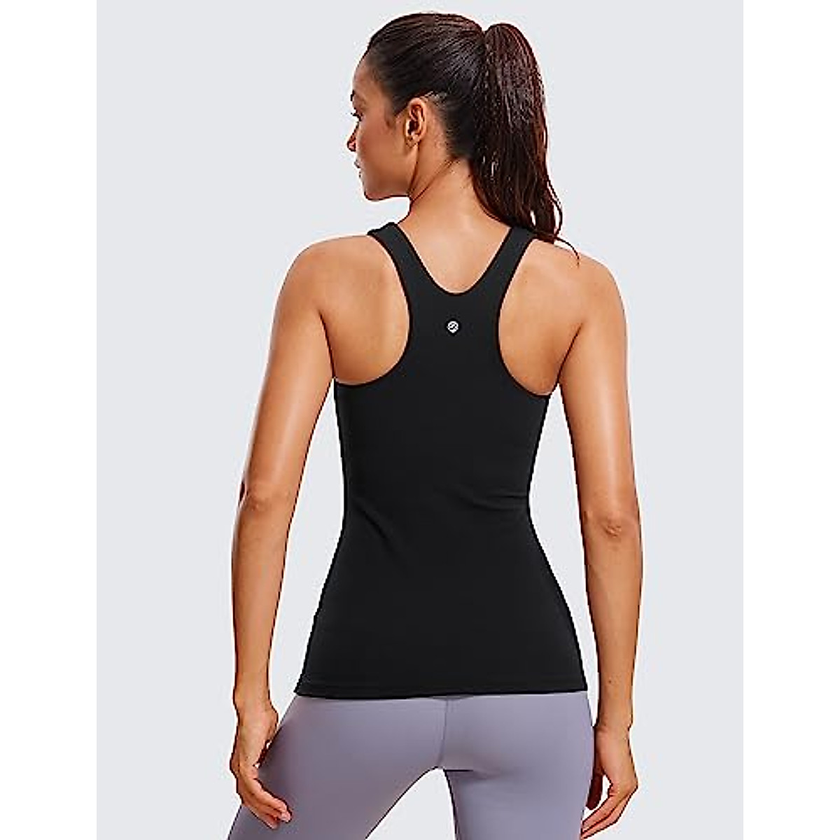 CRZ YOGA Butterluxe Womens Racerback High Neck Tank Top - with Built in Bra Workout Padded Yoga Athletic Camisole Black Small