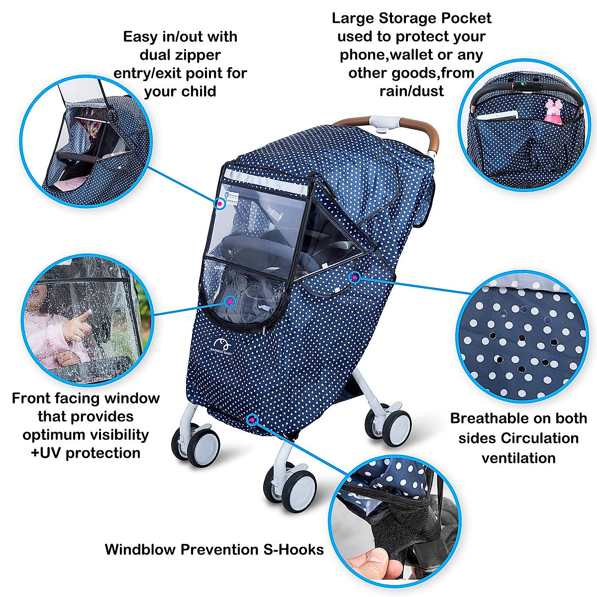 Stroller Rain Cover,Stroller Cover for Winter,Universal Stroller Accessory,Waterproof,Windproof,Breathable,Protect from Rain Wind Snow,Cold,Baby Travel Weather Shield